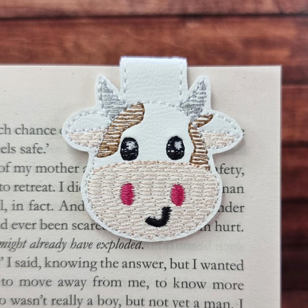 Embroidered Cow Magnetic Bookmark: Faux Leather Book Lover Gift - Etsy