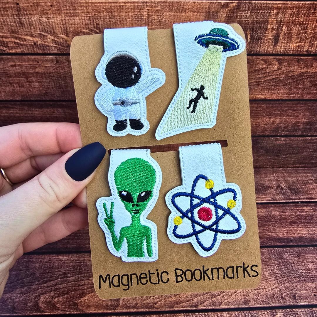Embroidered Magnetic Bookmark Set: Science & Space Theme, Book Lover ...