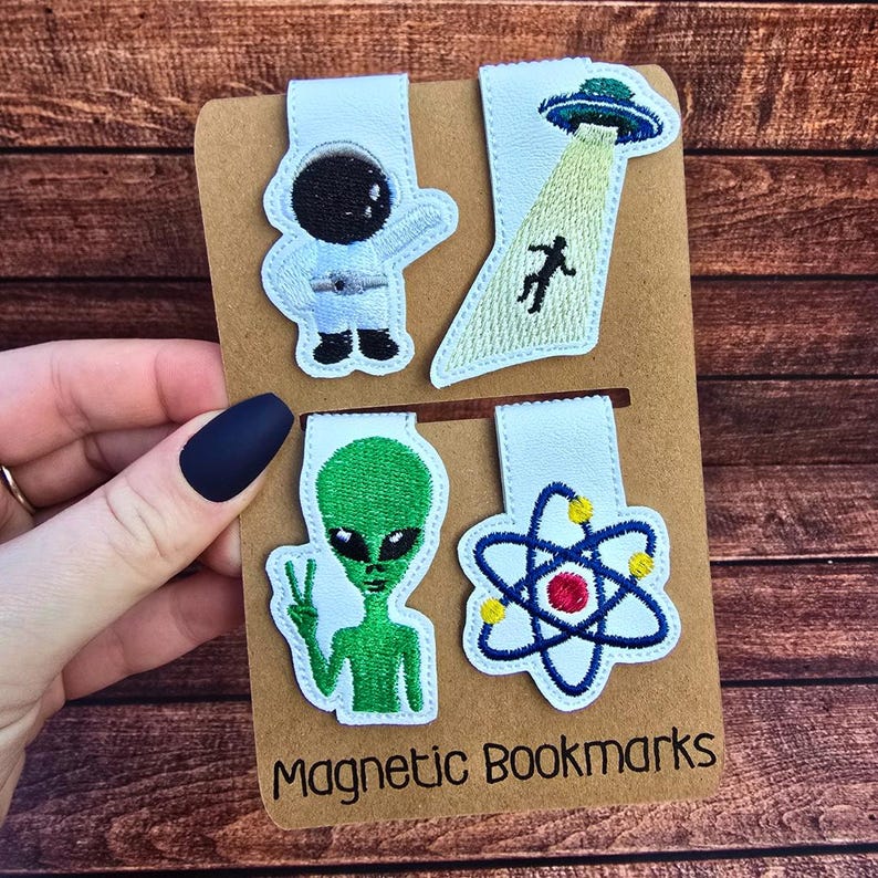 Embroidered Magnetic Bookmark Set: Science & Space Theme, Book Lover ...