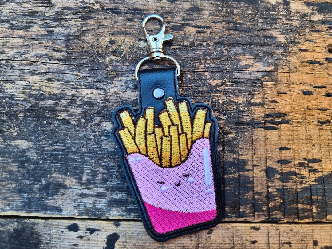 Cute Chips Keychain Kawaii Chips French Fries Embroidered Keyring Black ...