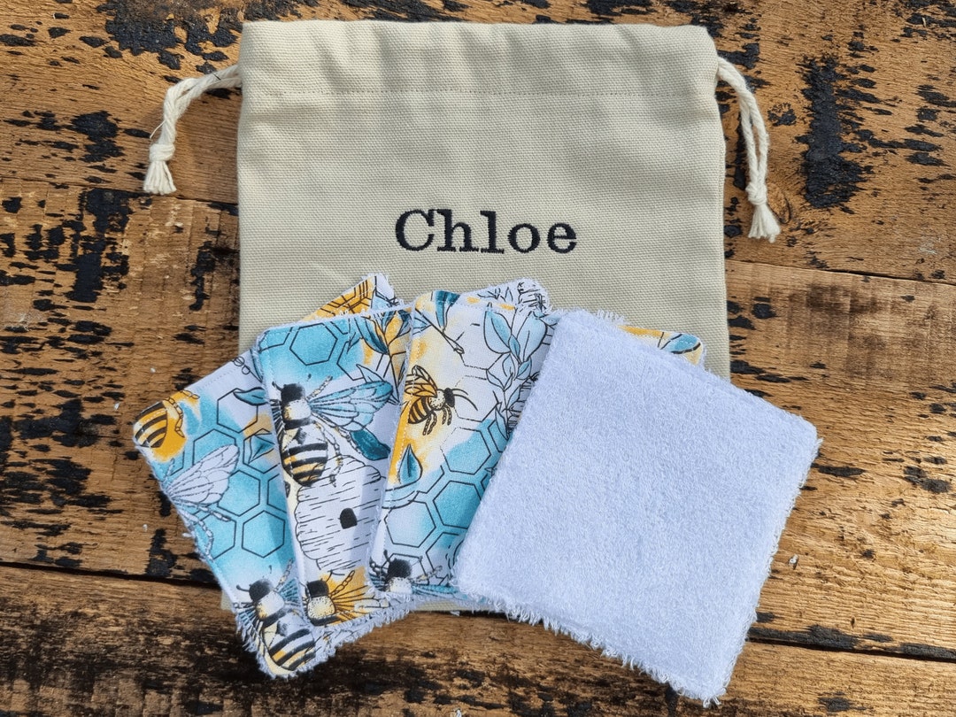 Bees and Honeycomb Reusable Face Wipes Bamboo Towelling Eco Friendly ...