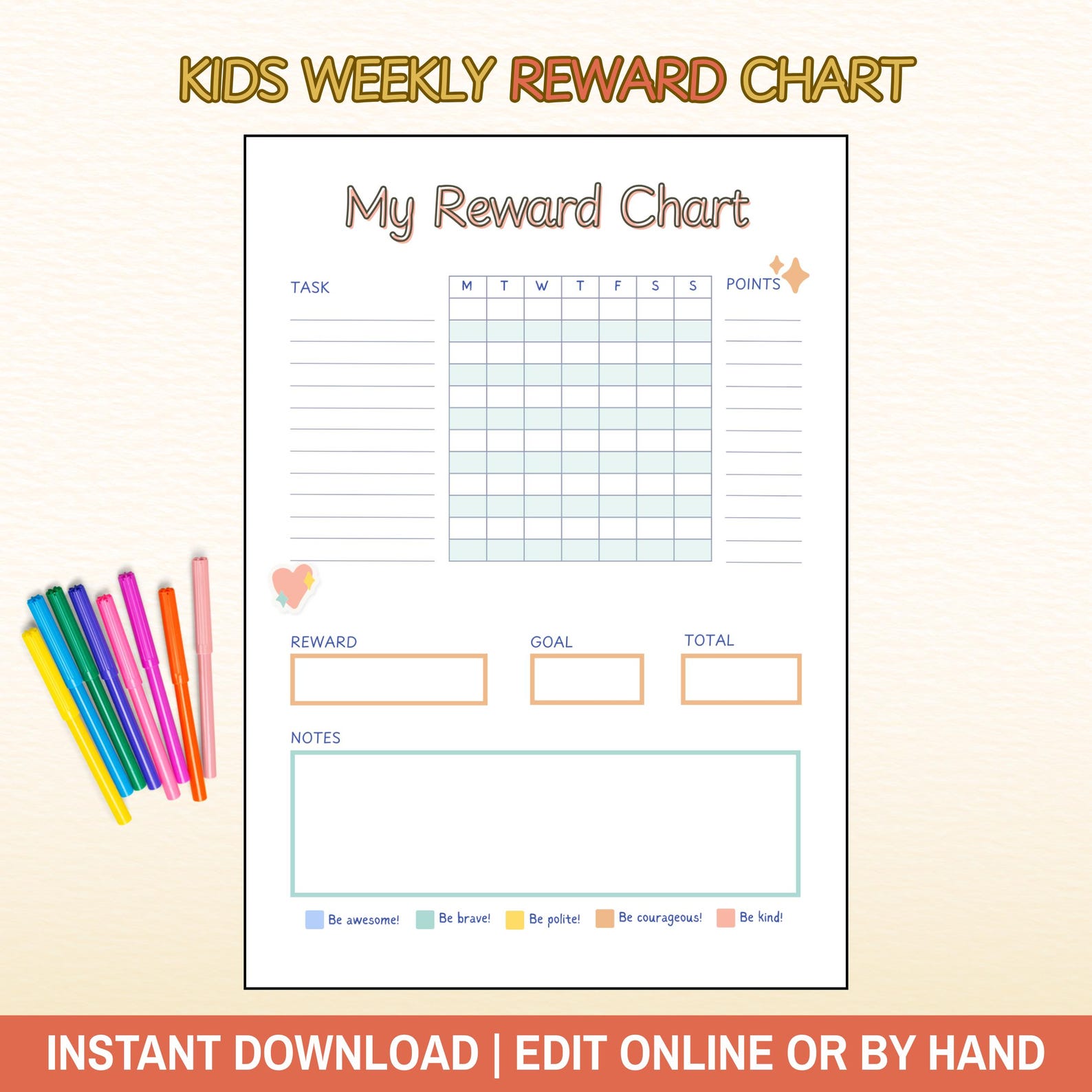 Kids Printable Chore Chart | Editable Kids Reward Chart| Printable ...