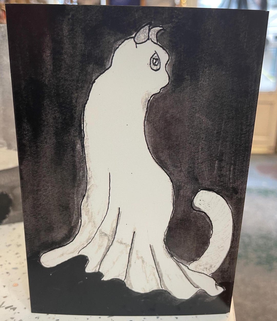 Greetings Card, Gothic, Spooky, Ghost Cat, Cat, Original, Unique, Ink ...