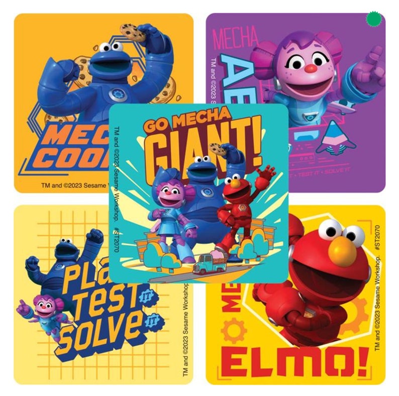 25 (licensed) Sesame Street Mecha Builders Stickers, 2.5" X 2.5" Each ...