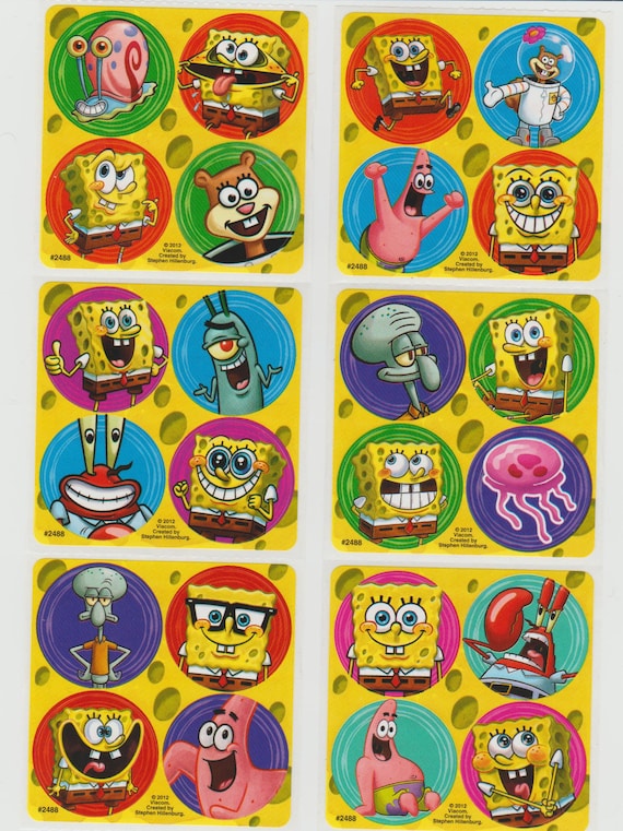 80 Mini Pegatinas De Bob Esponja Redondas De 12 Cada Etsy España