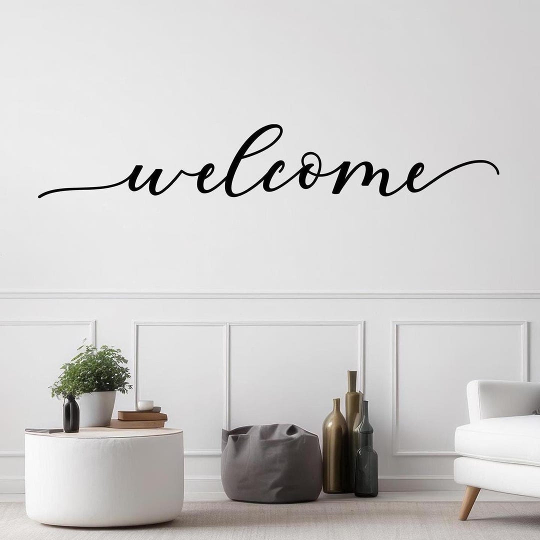 Welcome Vinyl Wall Decal: Modern Script Lettering, Entryway Decor - Etsy