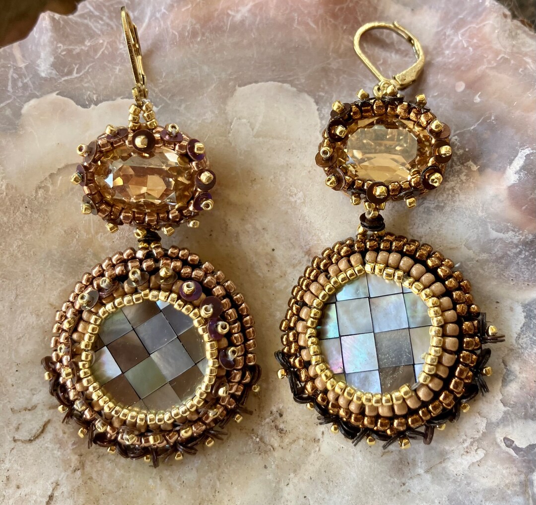 Mosiac Shell Beaded Earrings With Crystal Tutorial Kit - Etsy