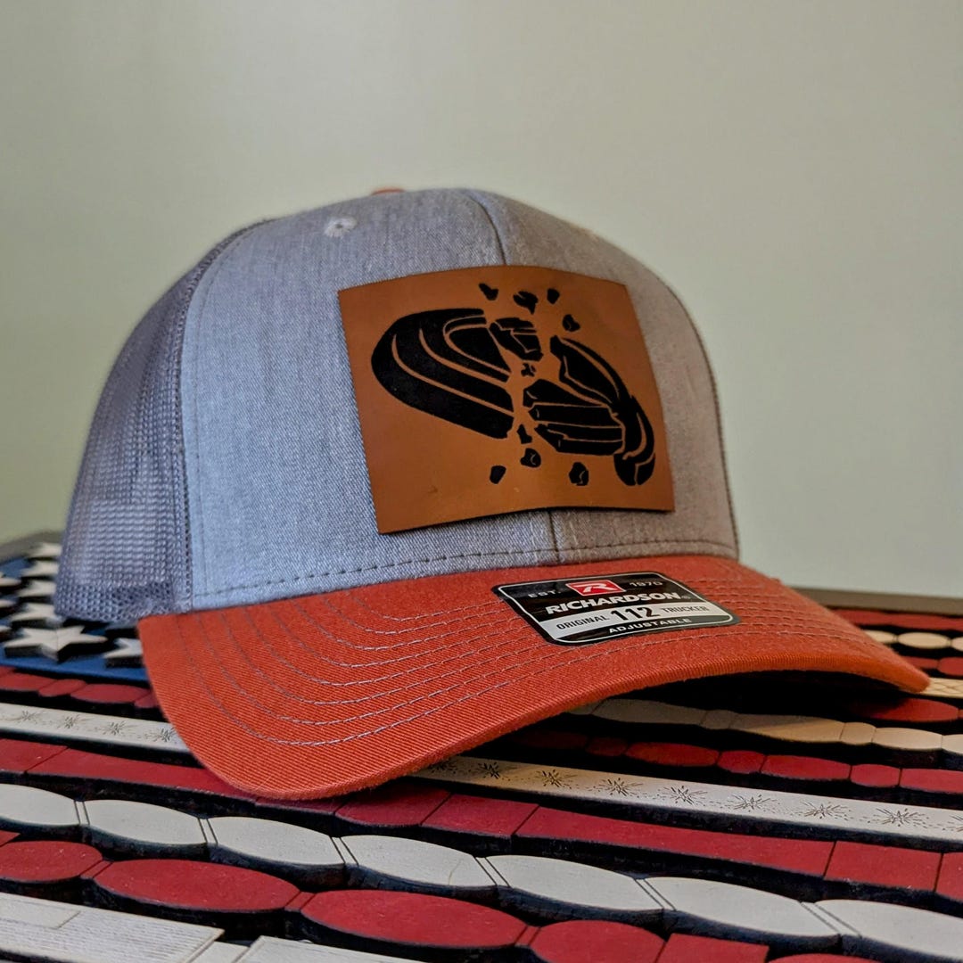 Broken Clay Target Leather Patch Trucker Hat - Richardson 112 Grey ...