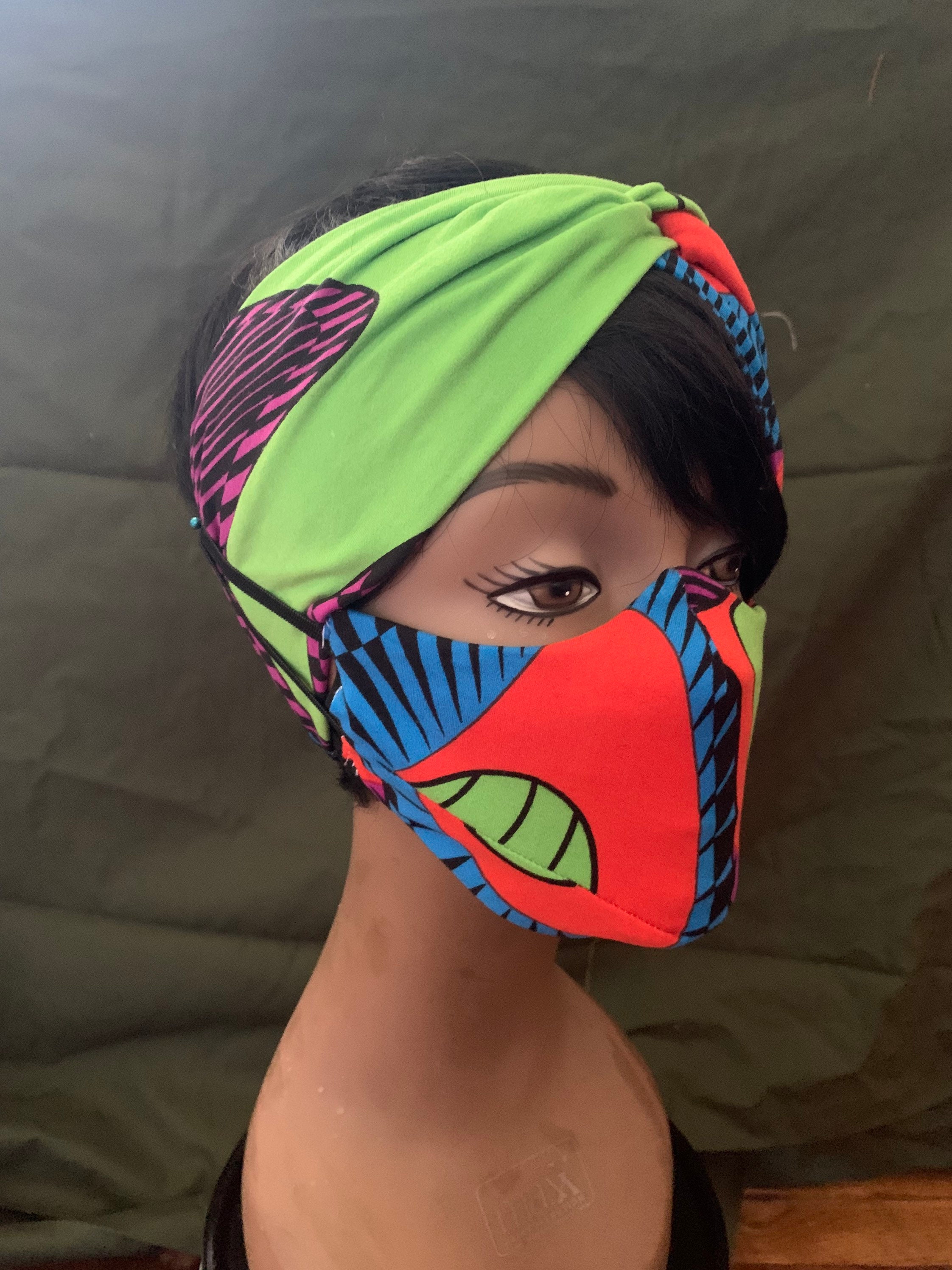 Colorful Stretch African Print Headband With Matching Mask Set - Etsy