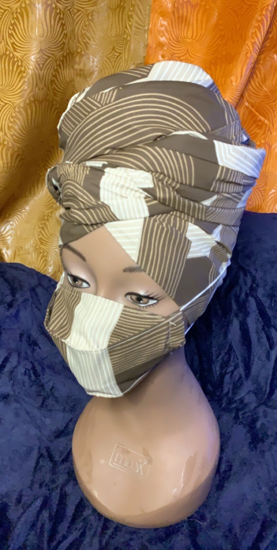 Blue envy Headwrap and matching mask set | Etsy