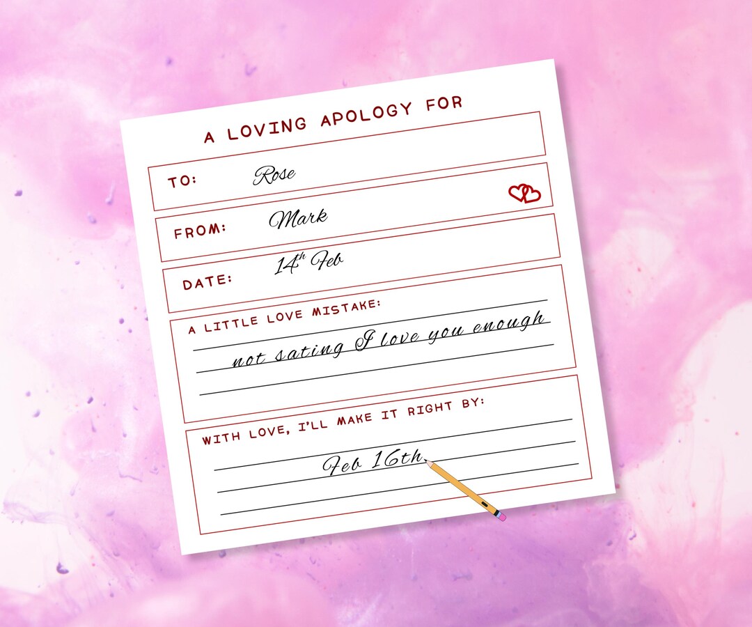 Printable Valentine's Day Apology Note, Cute Love Letter, Instant ...
