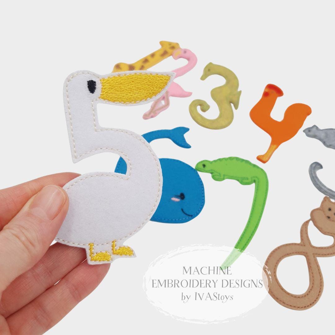 Animal Numbers ITH Embroidery Design Set (0-9), Felt Numbers Pattern ...