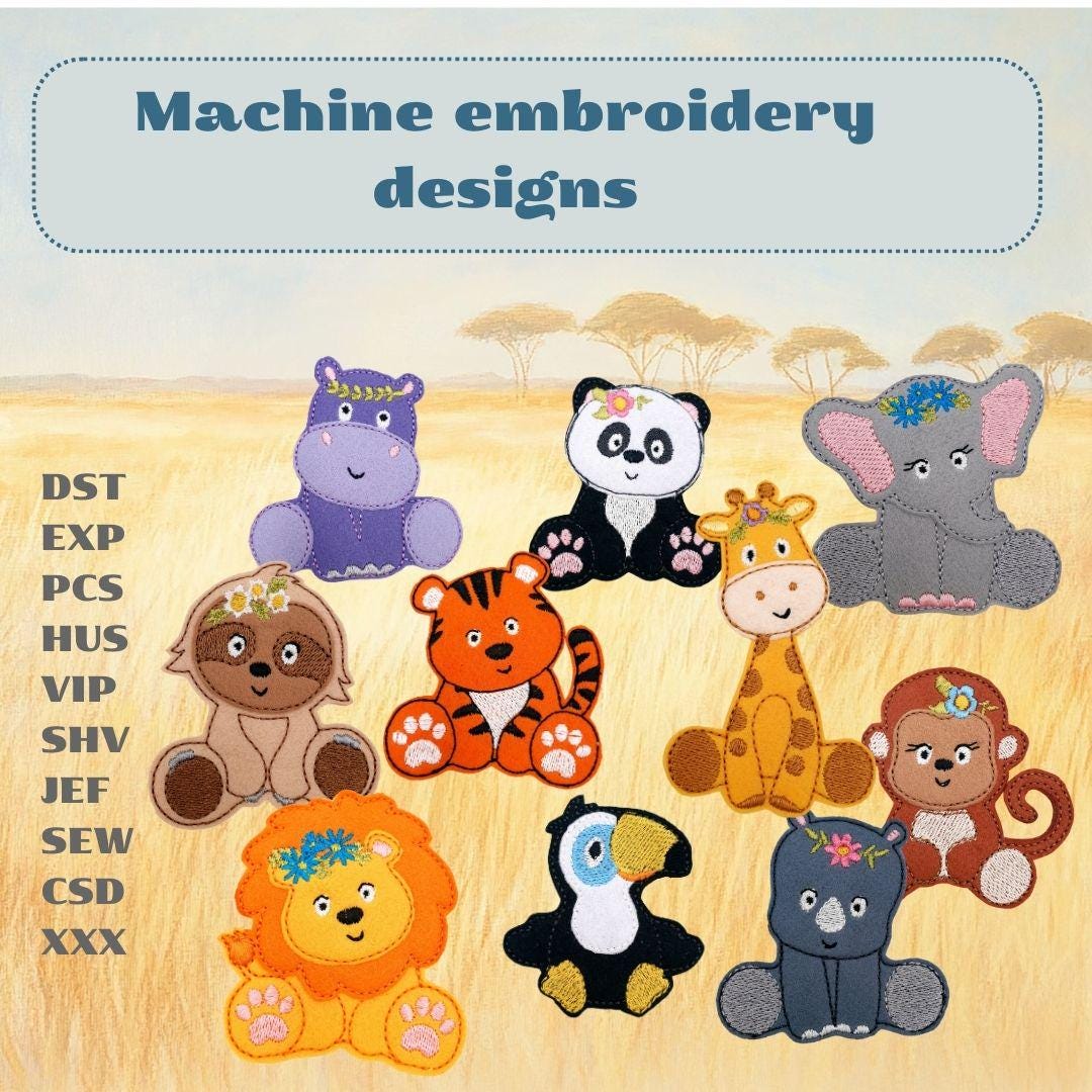 Finger Puppet Theater Jungle Animals Design Embroidery Pattern Machine ...