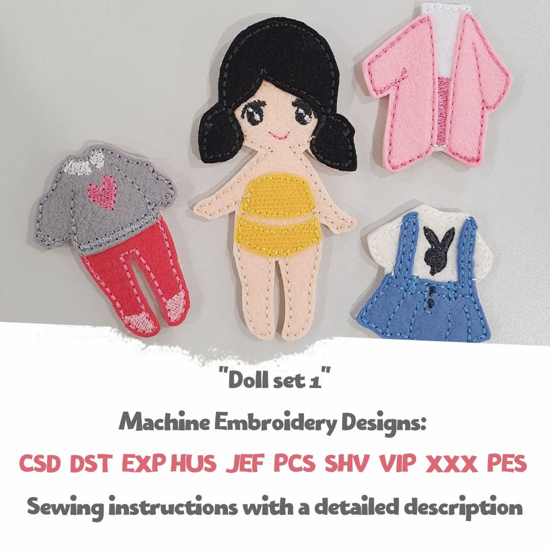Doll Set Felt Embroidery Design for Felt Girl Embroidery Pattern ...