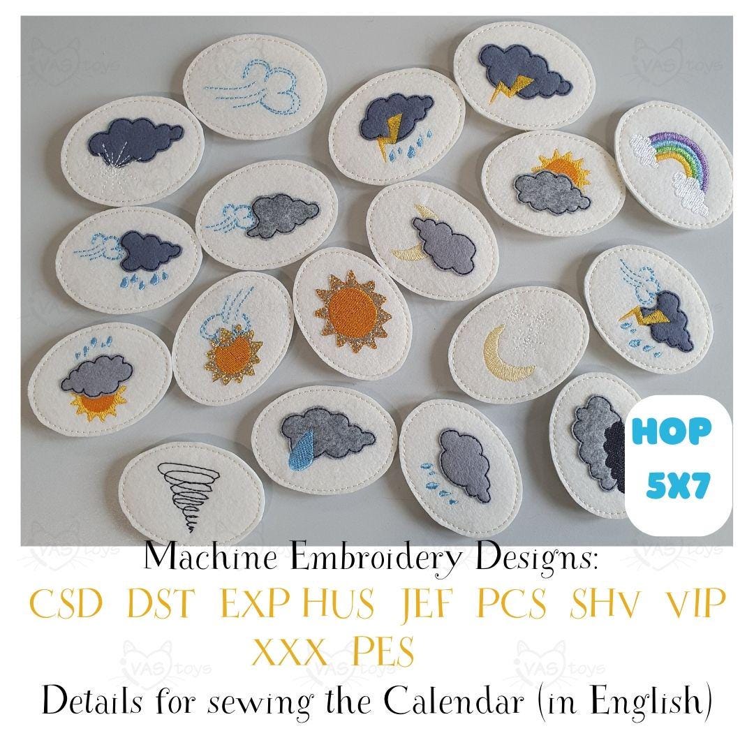 Weather Icons Embroidery Designs ITH, Felt Chart Pieces for Montessori ...