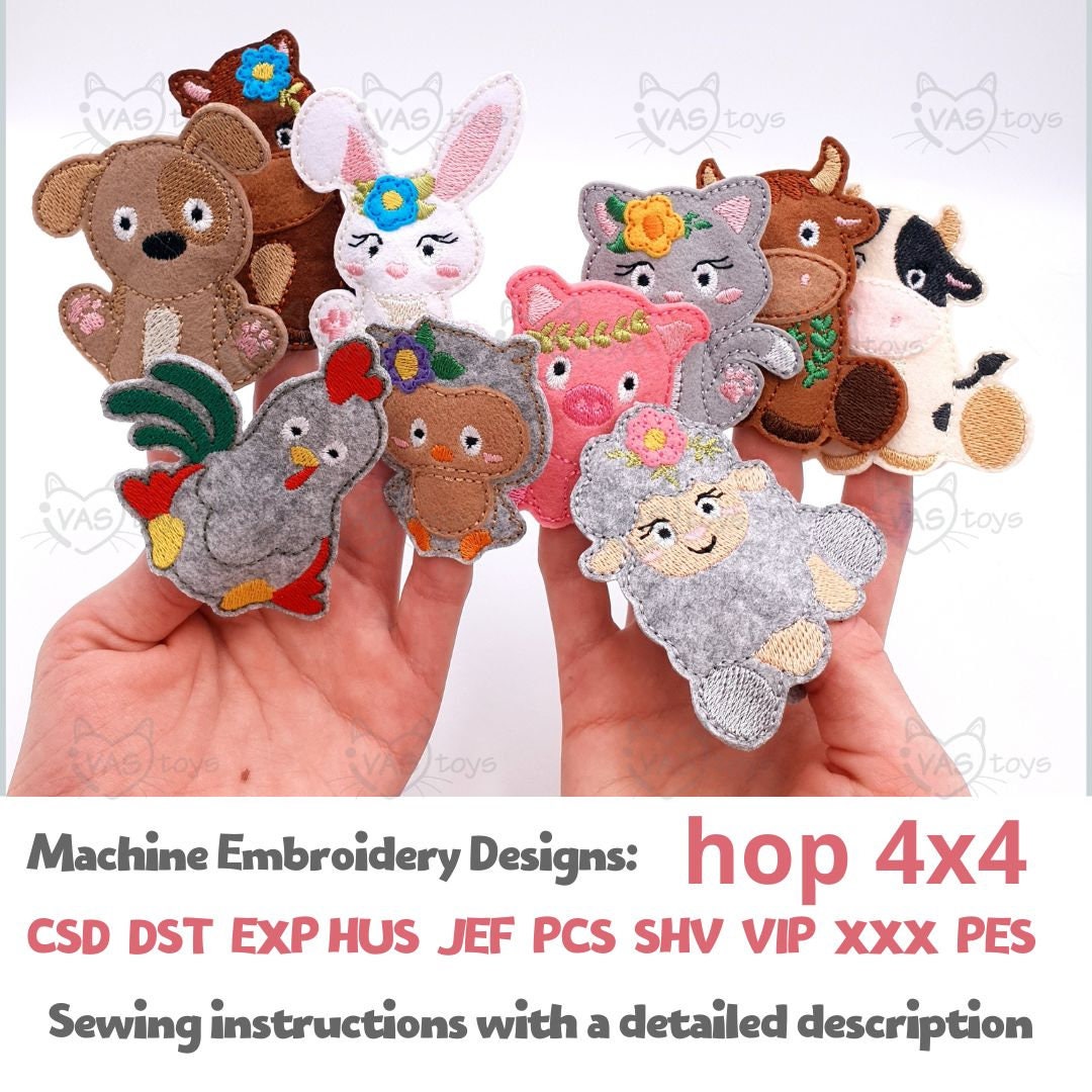 Finger Puppet Theater Farm Animals ITH Embroidery Design Set, Felt ...
