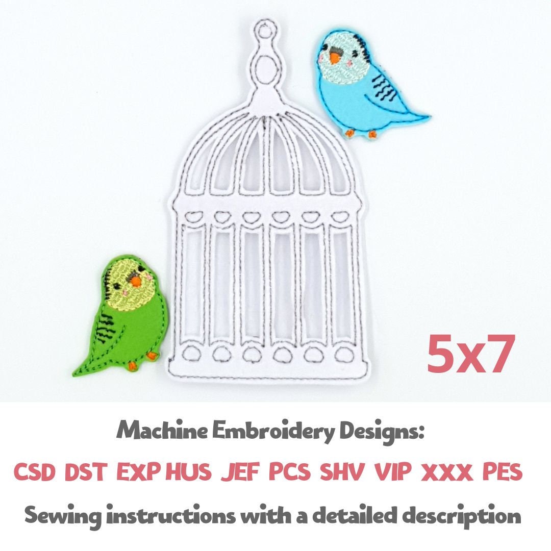 Parrot Birdcage ITH Embroidery Design Set, Felt Bird Toy & Cage Pattern ...