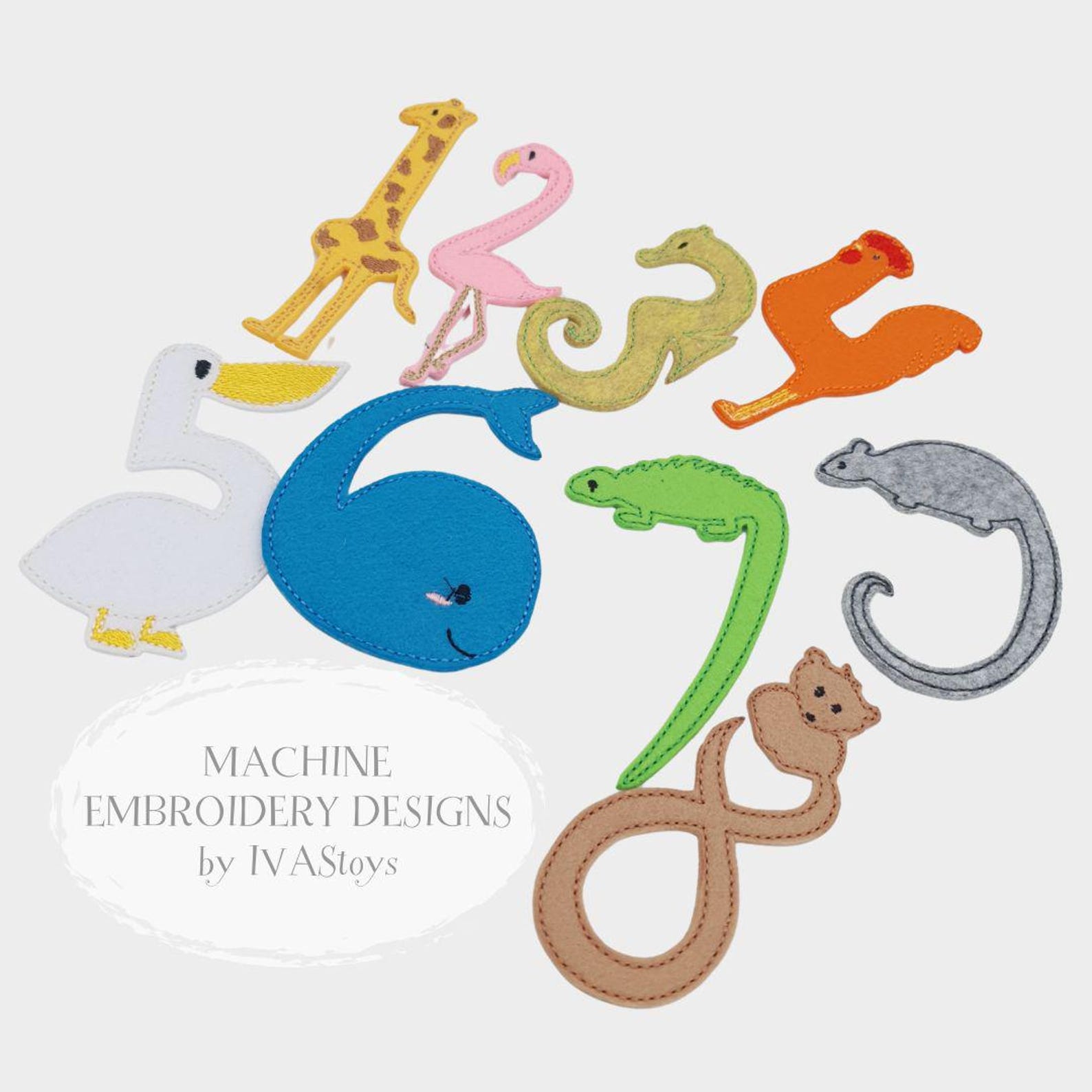 Animal Numbers ITH Embroidery Design Set (0-9), Felt Numbers Pattern ...