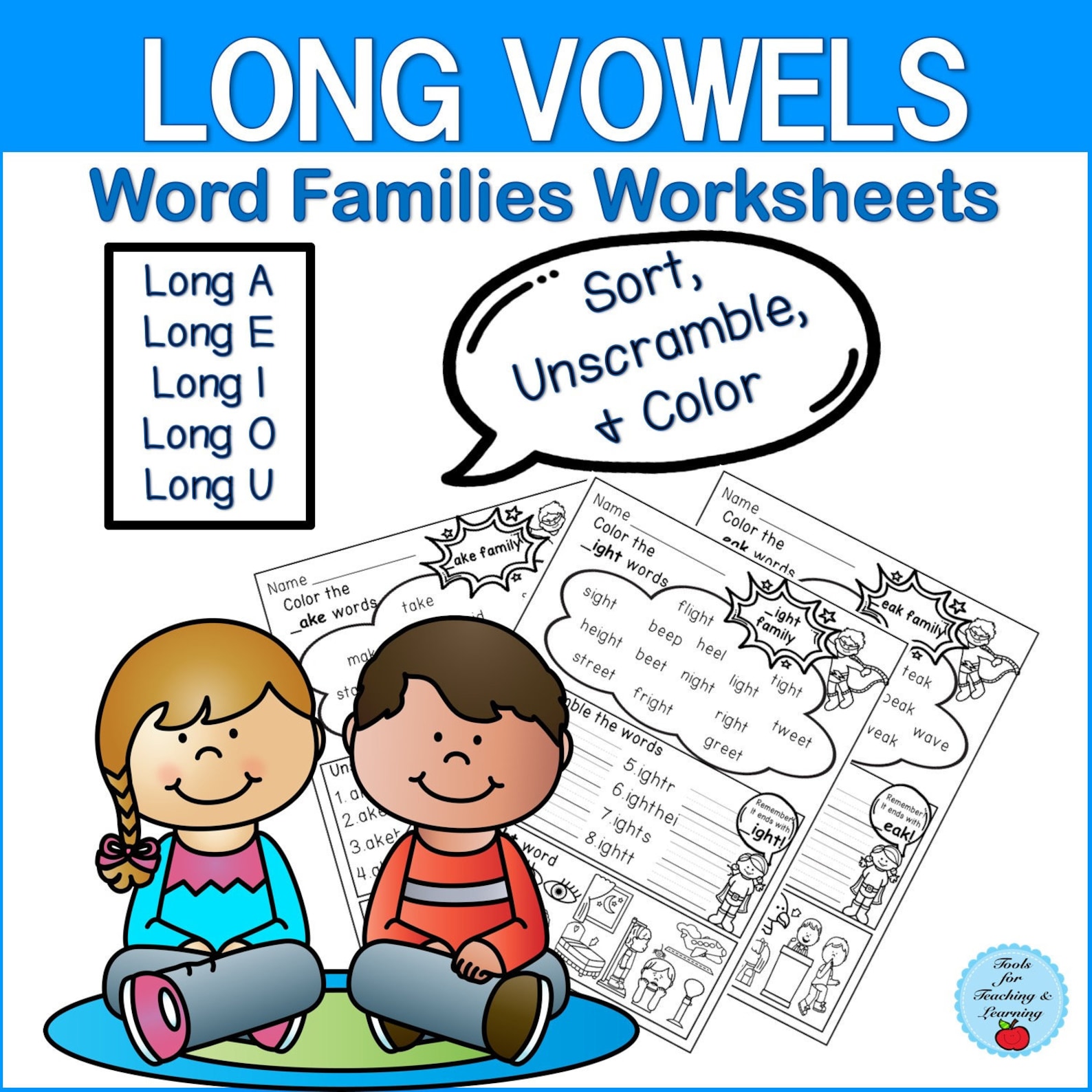 Long Vowels Word Families Worksheets - Etsy
