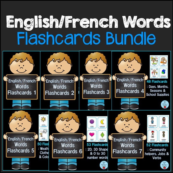 English/french Words Flashcards Bundle - Etsy