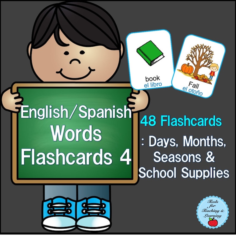 English/spanish Word Flashcards 4 - Etsy