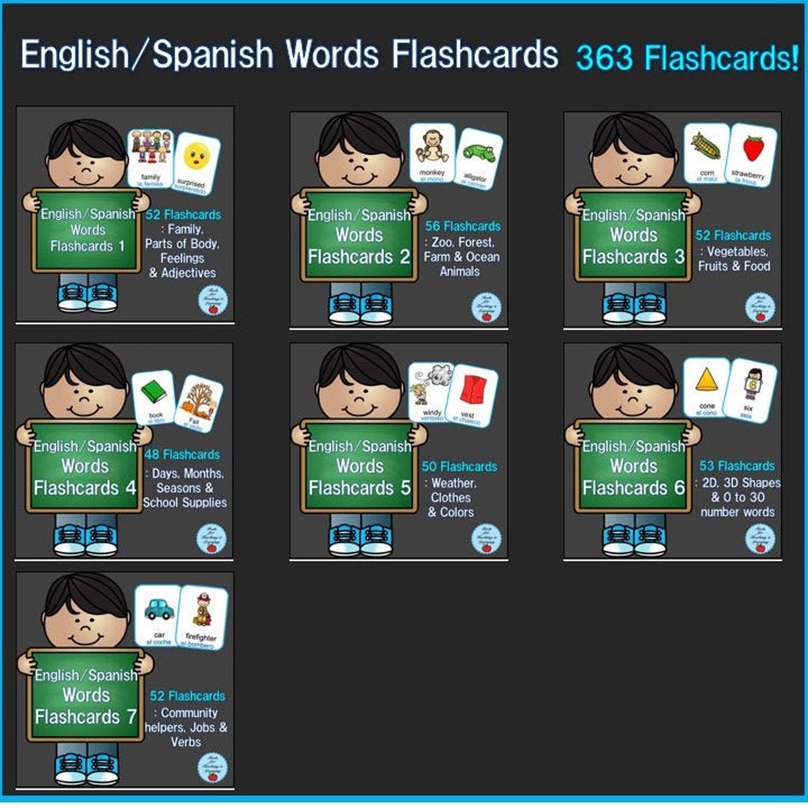 English/spanish Words Flashcards Bundle - Etsy