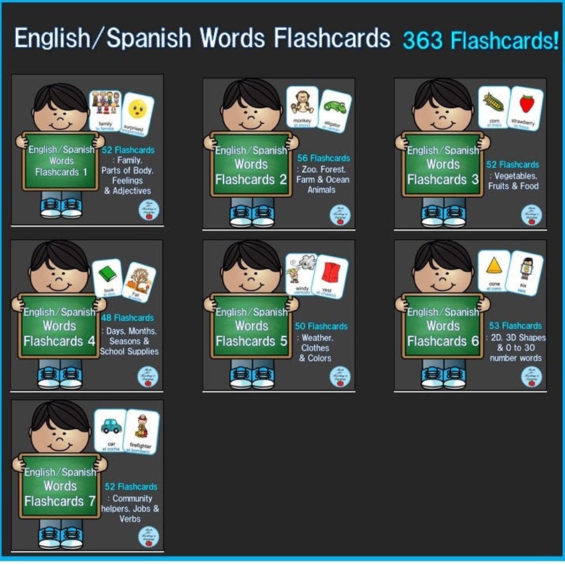 English/spanish Words Flashcards Bundle - Etsy