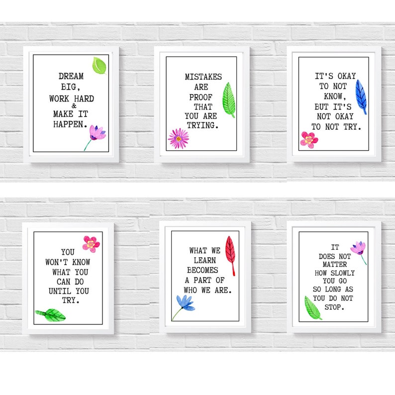 Set of 6 Kid's Inspirational Wall Art, Classroom Wall Art for Teacher ...