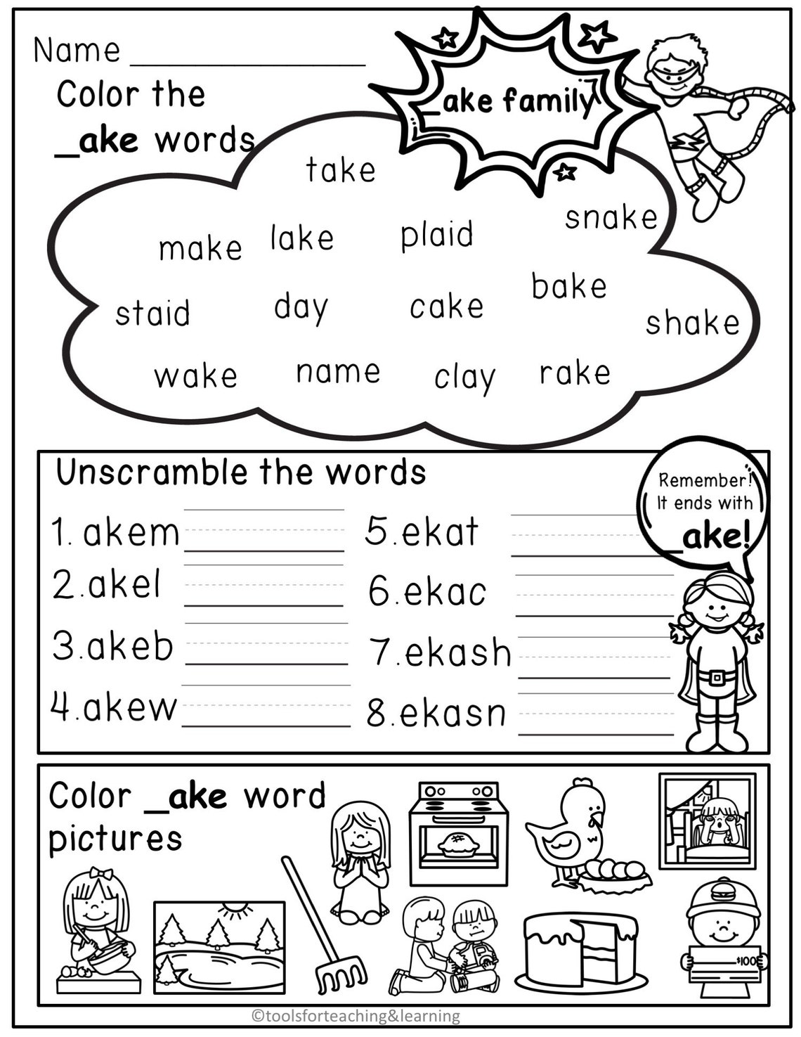 Long Vowels Word Families Worksheets - Etsy