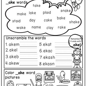 Long Vowels Word Families Worksheets - Etsy