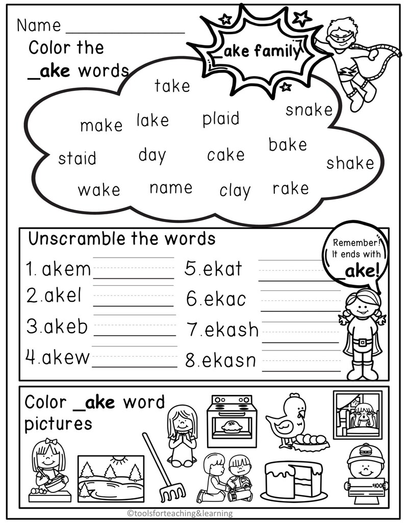Long Vowels Word Families Worksheets - Etsy