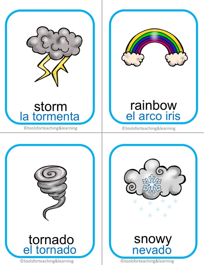 English/spanish Word Flashcards 5 - Etsy