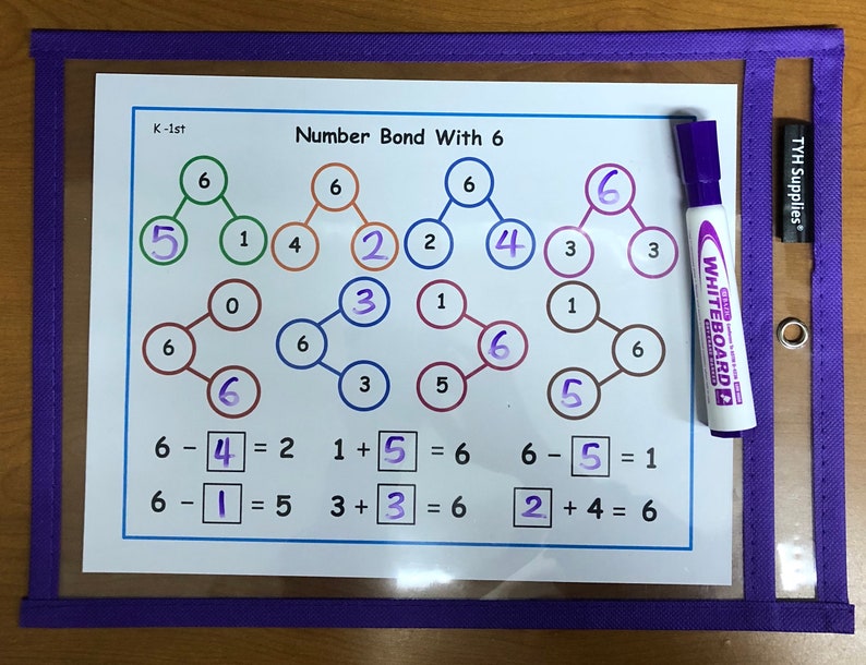 Dry-erase Pocket Worksheets number Bond With Addition/subtraction ...