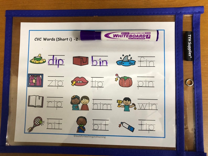 Dry-erase Pocket Worksheets CVC Words - Etsy