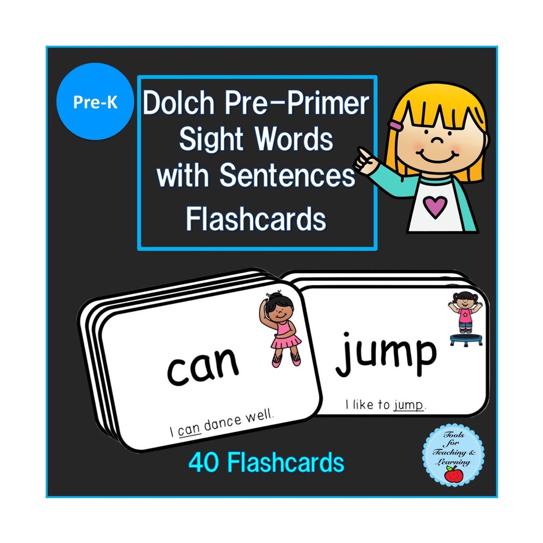 Dolch Pre-primer Sight Words With Sentences Flashcards - Etsy