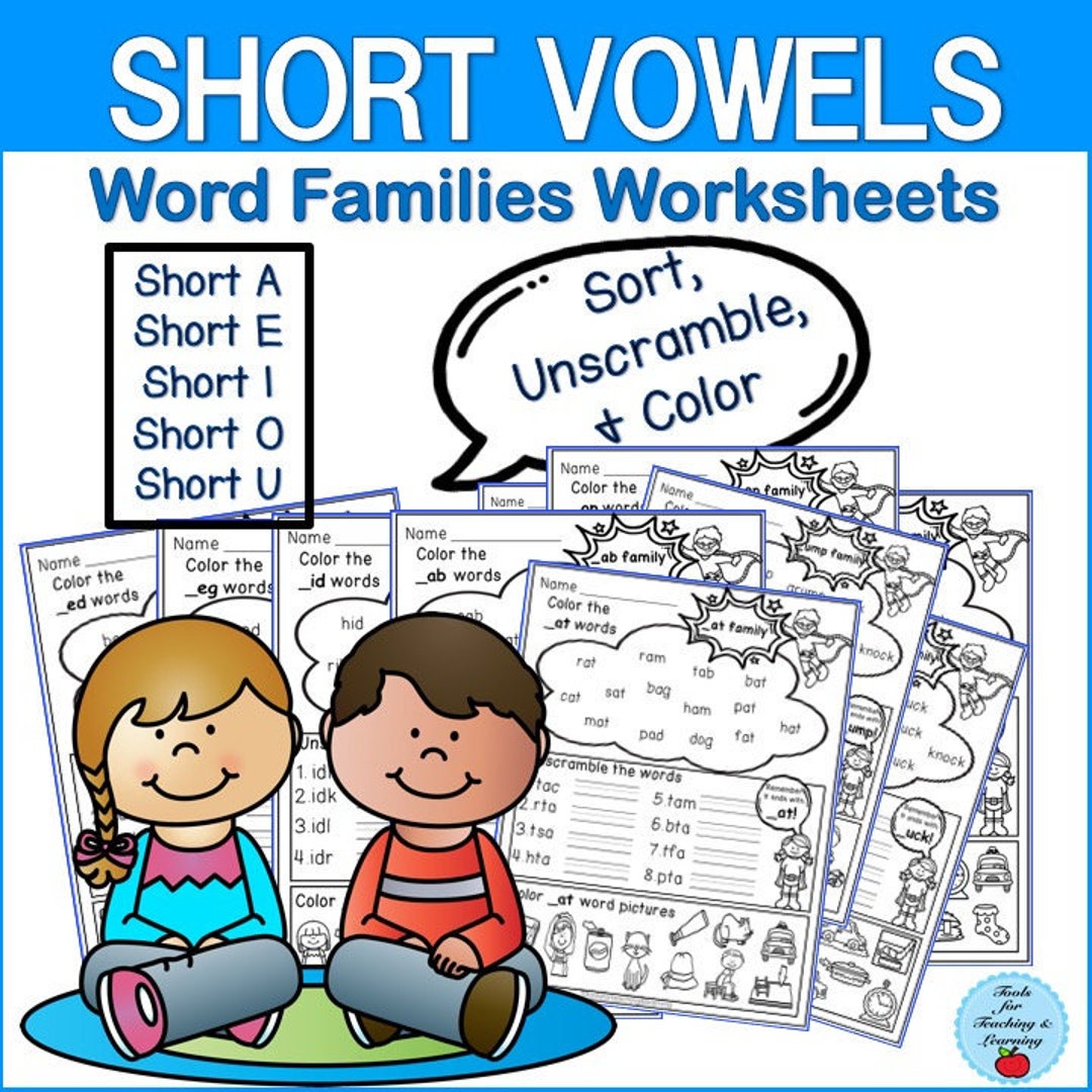 Short Vowels Word Families Worksheets - Etsy