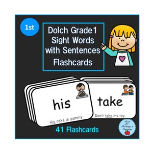 Dolch Grade 1 Sight Words With Sentences Flashcards - Etsy