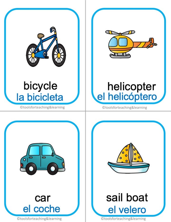 English/spanish Word Flashcards 7 - Etsy
