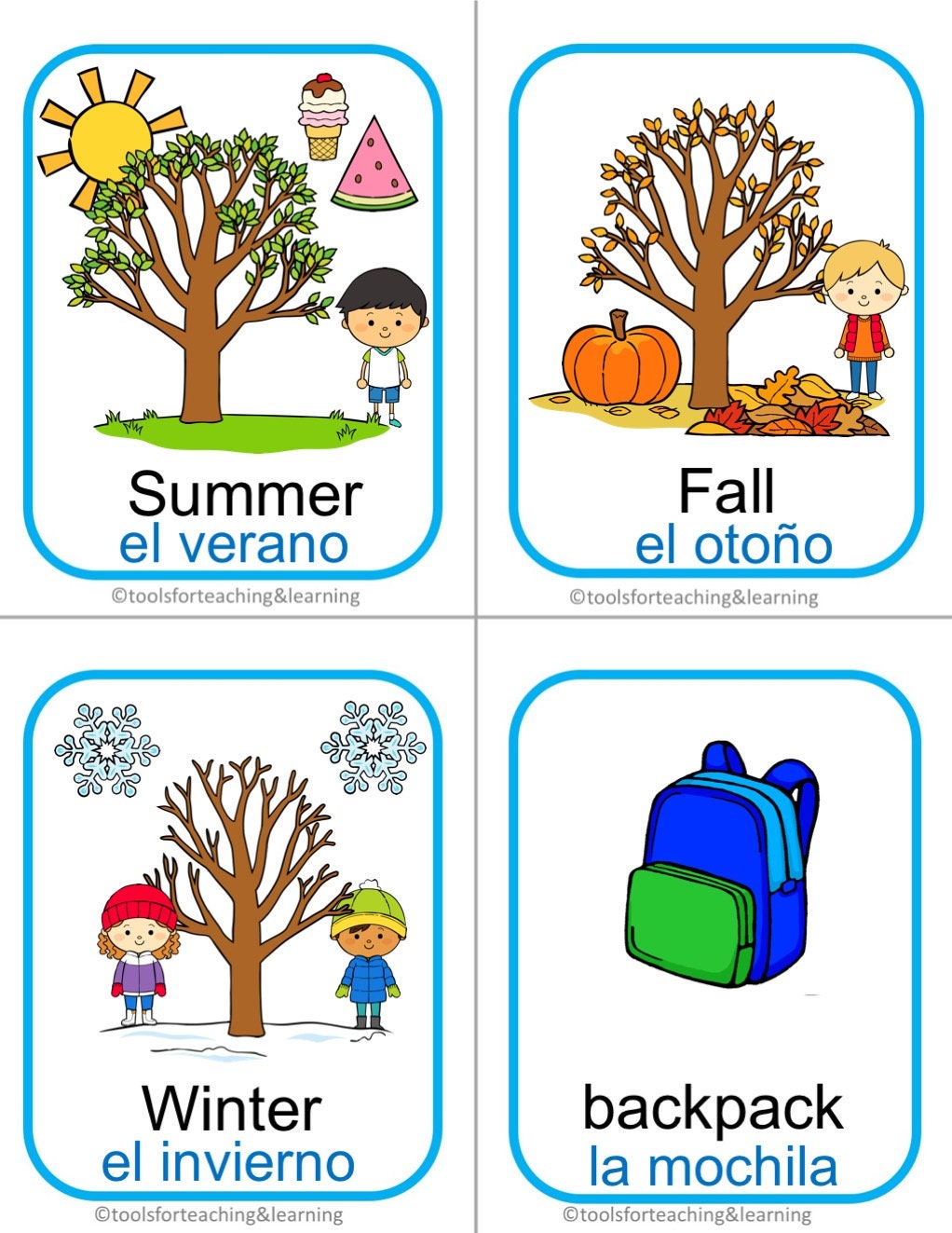 English/spanish Word Flashcards 4 - Etsy