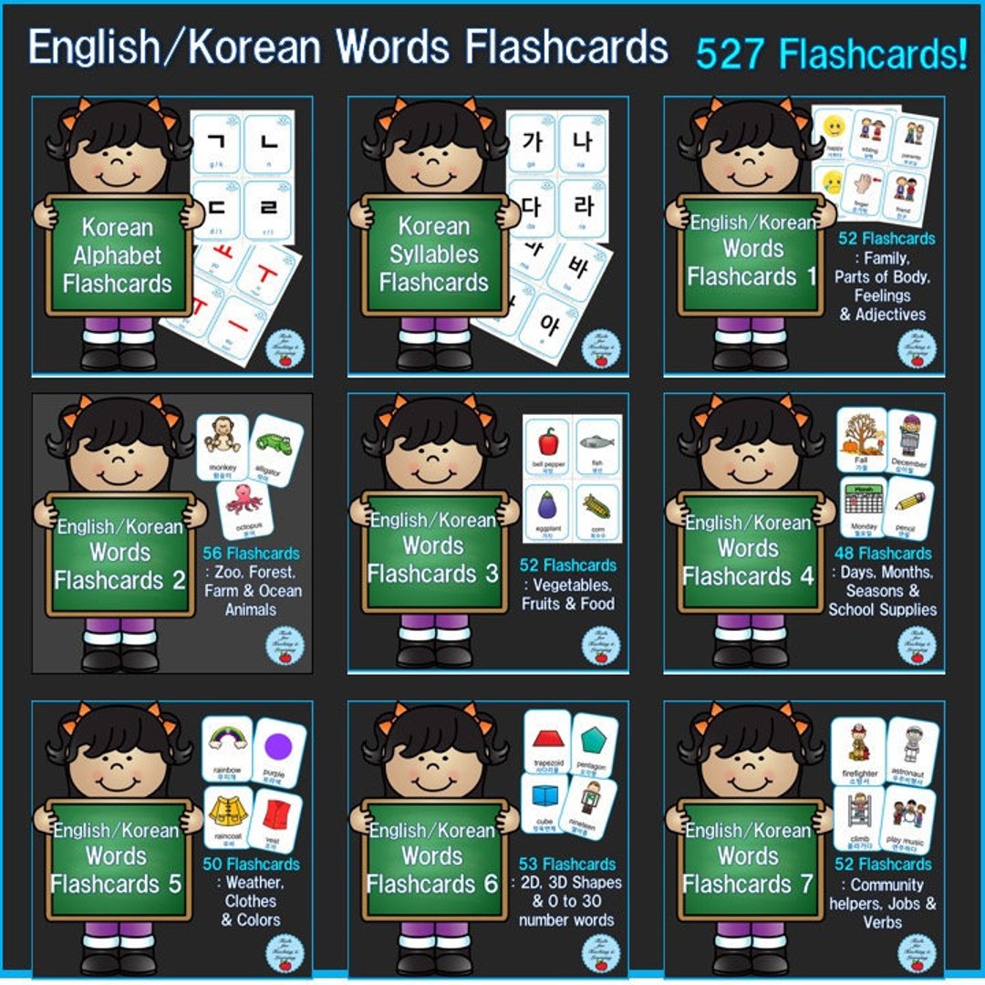 English/korean Words Flashcards Bundle - Etsy