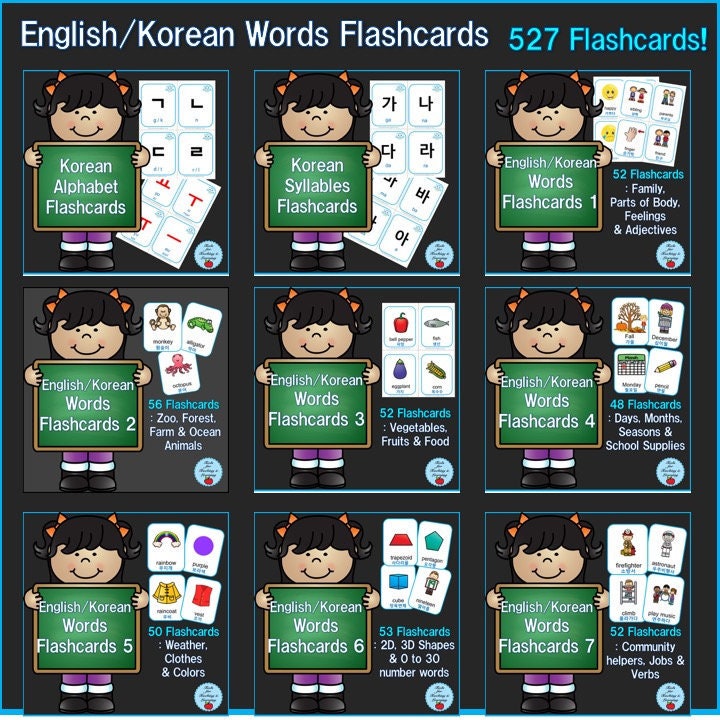English/korean Words Flashcards Bundle - Etsy Canada