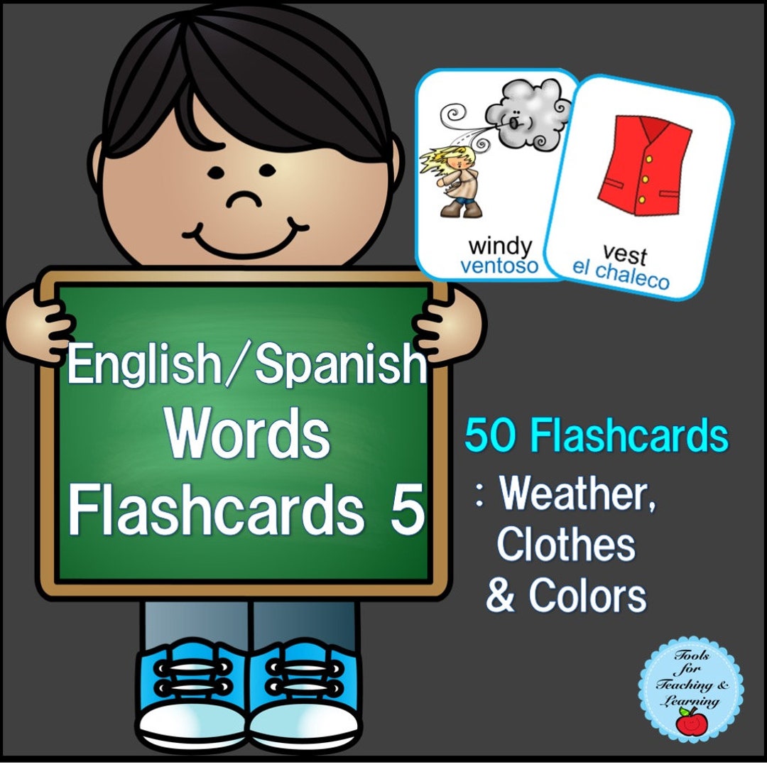 English/spanish Word Flashcards 5 - Etsy