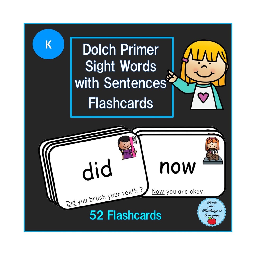 Dolch Primer Sight Words With Sentences Flashcards - Etsy
