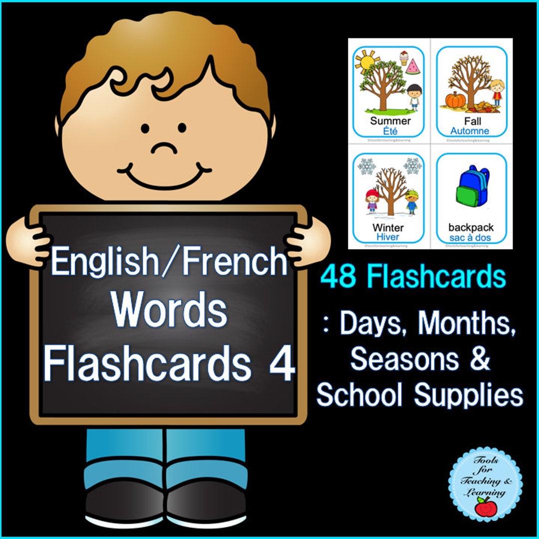 English/french Words Flashcards 4 - Etsy