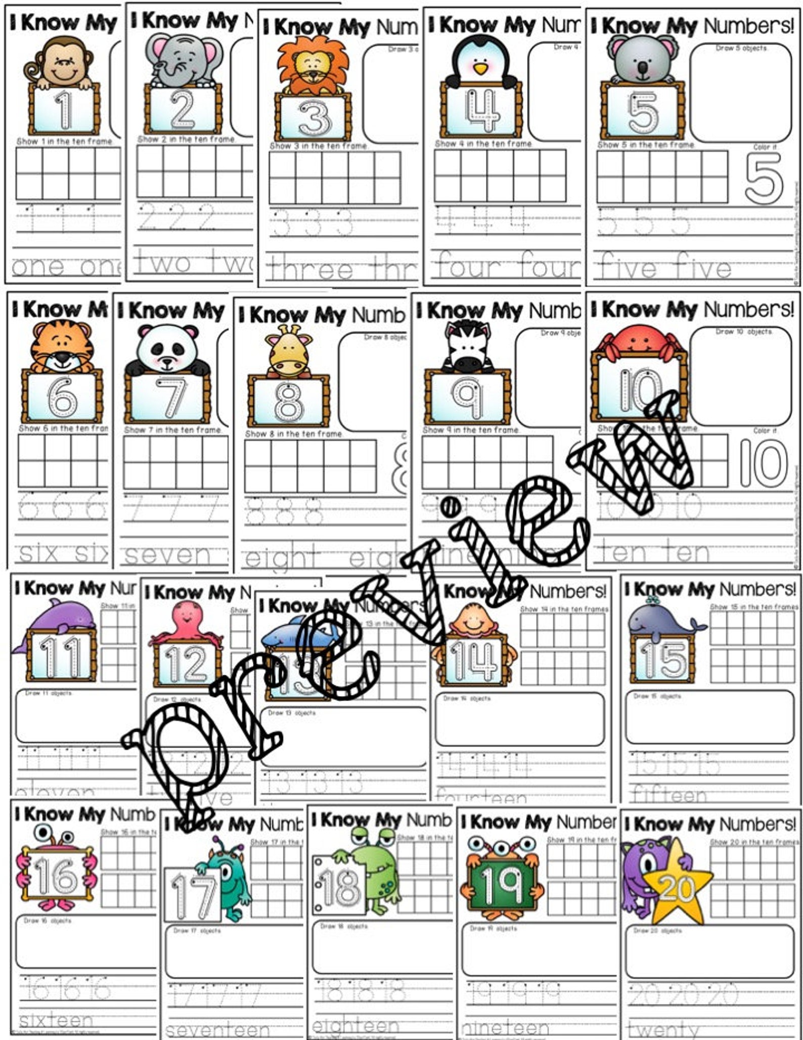 Numbers 1-20 Flashcards and Worksheets - Etsy