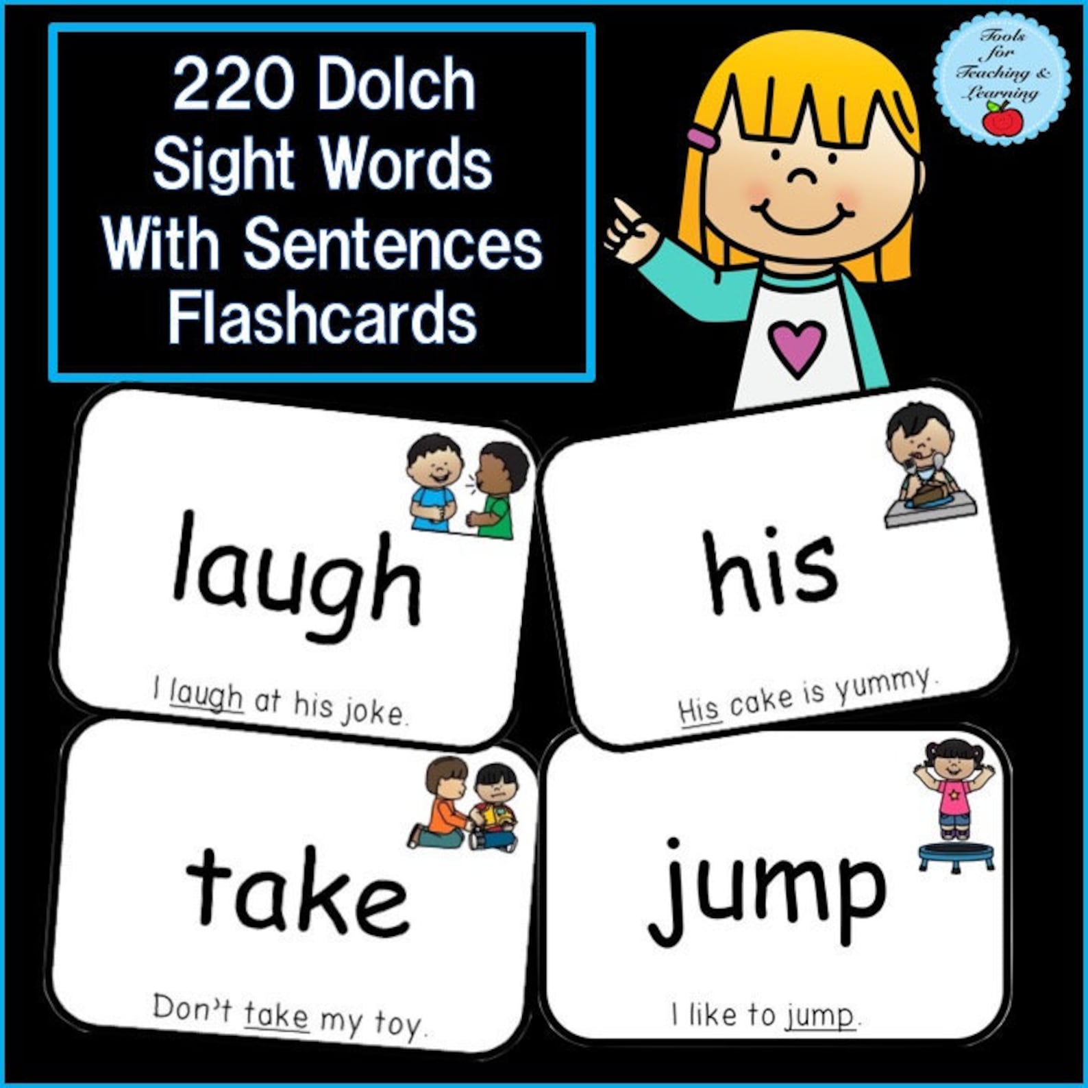 220 Dolch Sight Words With Sentences Flashcards - Etsy