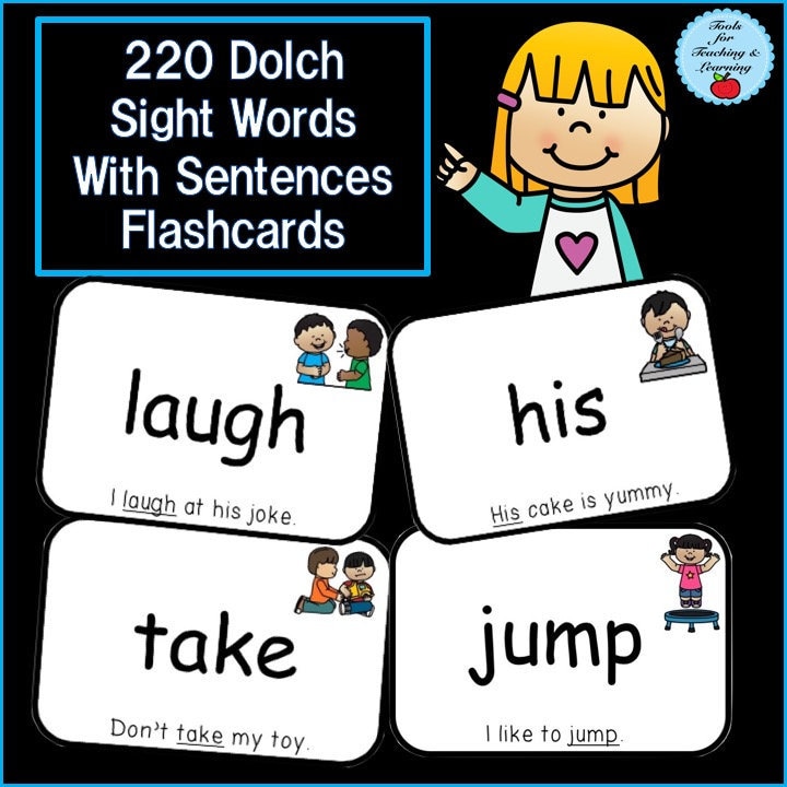 220 Dolch Sight Words With Sentences Flashcards - Etsy