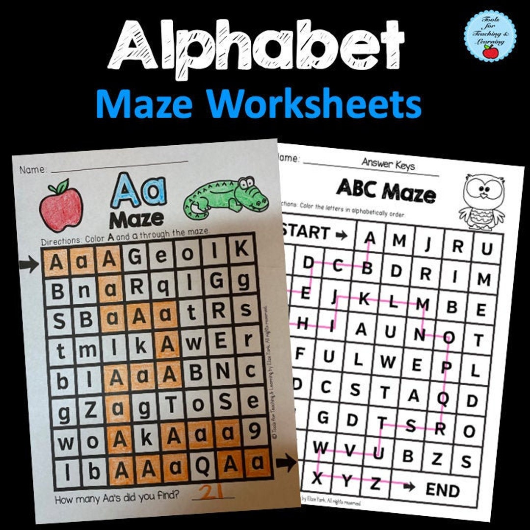 Alphabet Maze Worksheets - Etsy