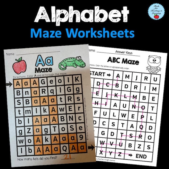 Alphabet Maze Worksheets - Etsy