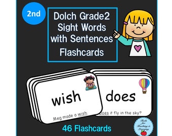 220 Dolch Sight Words With Sentences Flashcards | Etsy